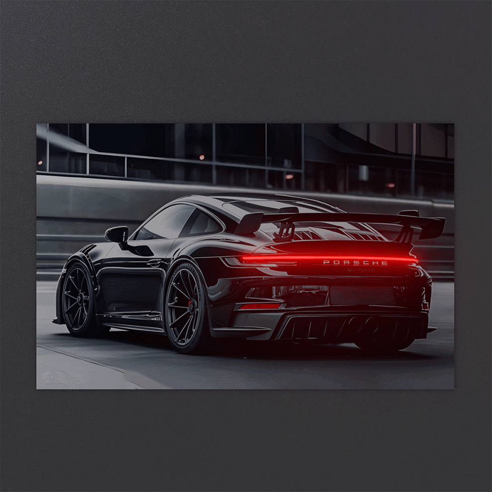 Porsche Black - Neon LED Car Poster – Poster Garage
